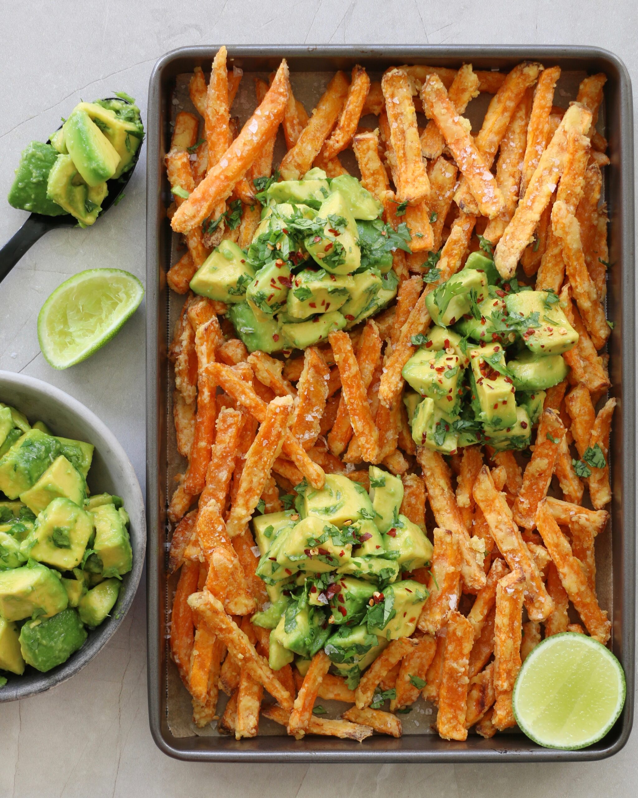 Crispy Loaded Sweet Potato Fries with Lime and Chilli Shepard Avocado ...