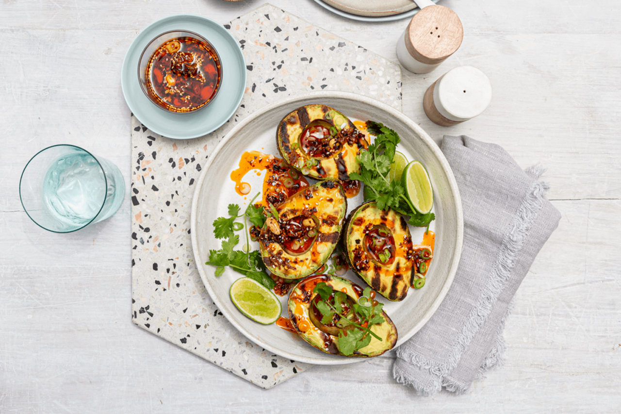 Grilled Avo with Crispy Chilli Oil - Australian Avocados
